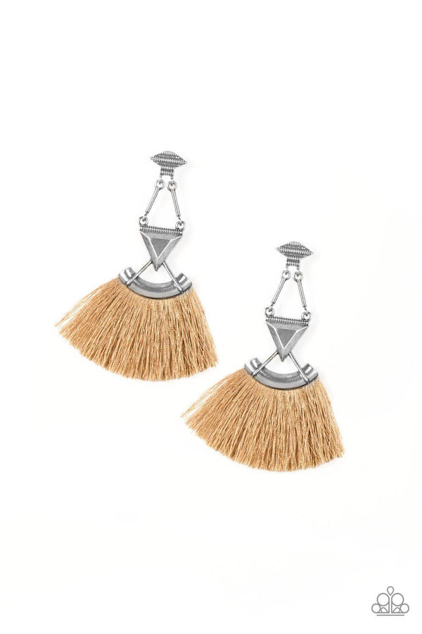 Paparazzi Puma Prowl Brown Fringe Earrings | CarasShop
