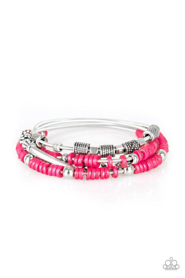 Paparazzi Tribal Spunk Pink & Silver Bracelet | CarasShop